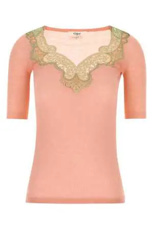 Chloé Ribbed Lace-trimmed Knit T-shirt
