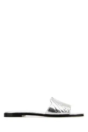 Alexander McQueen Metallic Leather Slip-on Slippers - Silver