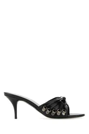 Balenciaga Cagole Flat Leather Sandals - Black