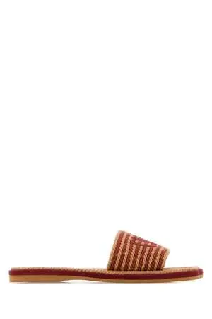Chloé CHLOE Embroidered Raffia Slide Sandals With Rubber Sole Grey