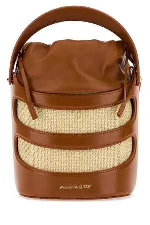 Alexander McQueen Two-tone Leather & Raffia Mini Rise Bucket Handbag, 16 Cm X 18 Cm X 14.5 Cm - Multicoloured