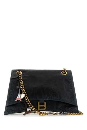Balenciaga Leather Medium Crush Chain Shoulder Handbag 31 Cm - Black