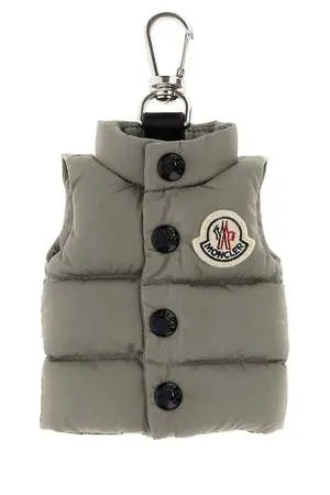 Moncler Monogram Fabric Key Ring With Silver-tone Hardware - Grey