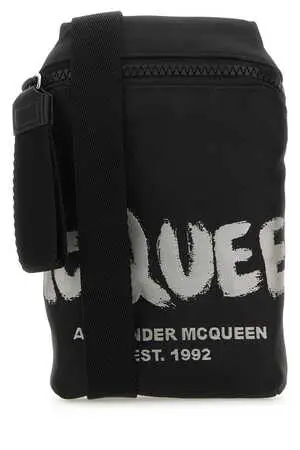 Alexander McQueen Graffiti Mini Crossbody Handbag In Fabric, 13 Cm W X 19 Cm H X 3 Cm D, Adjustable Shoulder Strap 56-66 Cm - Black