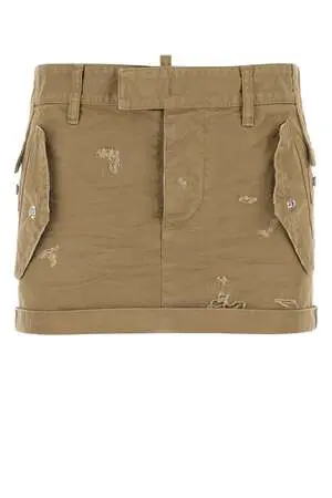 Dsquared2 Khaki Canvas Mini Skirt With Distressed Details