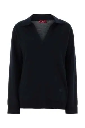 Gucci 100% Wool Oversized Polo Shirt - Blue