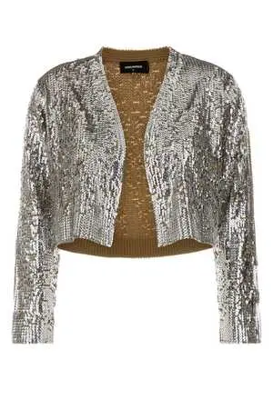 Dsquared2 Embellished Sequined Wool Cardigan - Silver