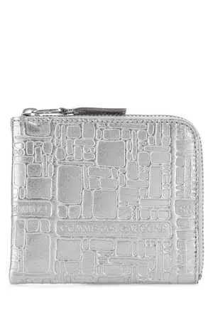 Comme Des Garçons Leather Card Holder 11 Cm X 10 Cm - Silver