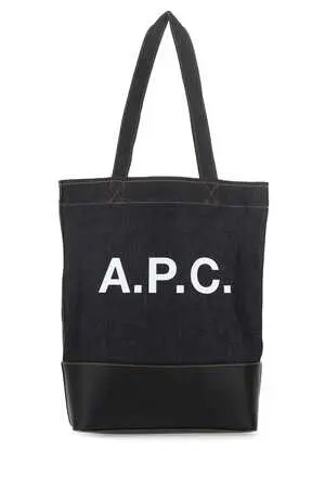 A.p.c. Denim And Leather Shopping Handbag 30 Cm Width, 40 Cm Height, 14 Cm Depth, 28 Cm Handle - Blue