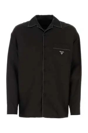 Prada Silk Shirt In Satin Finish - Black