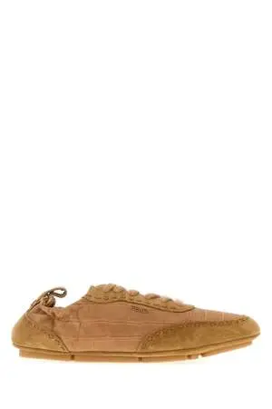 Fendi Leather And Suede Low-top Sneaker With Rubber Sole - Camel