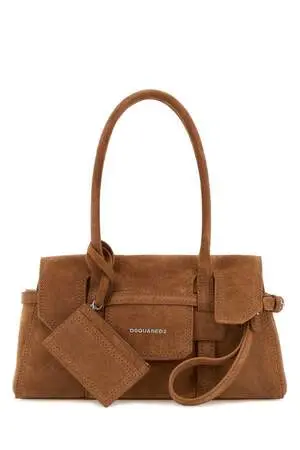 Dsquared2 Suede Shoulder Handbag With Silver Hardware - Camel