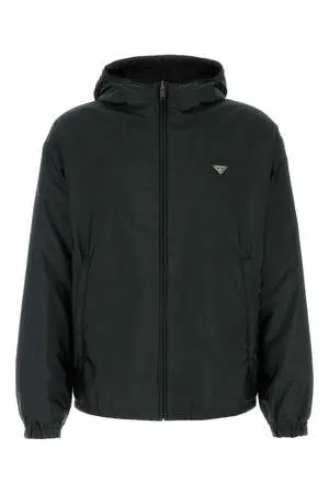 Prada Re-nylon Zip-up Jacket With Classic Collar - Black
