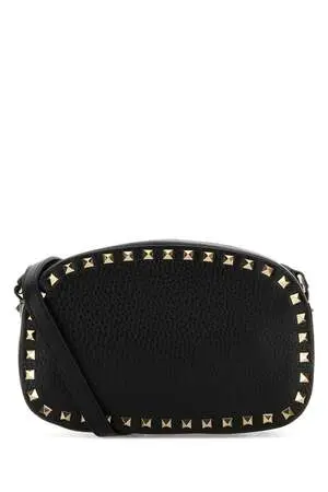 Valentino Garavani Rockstud Leather Crossbody Handbag 22cm X 15cm X 6cm With Adjustable Shoulder Strap - Black