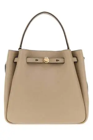 Tory Burch Romy Bucket Handbag In Leather With Golden Metal Hardware, 22 Cm X 21.5 Cm X 9.5 Cm - Grey