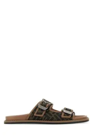 Fendi Embroidered Canvas Slippers With Leather Lining - Printed