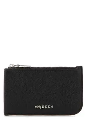 Alexander McQueen Leather Card Holder With Silver-tone Metal Hardware - Black