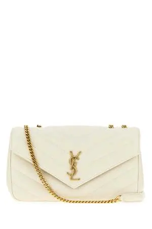 Saint Laurent Ice Leather Medium Loulou Shoulder Handbag With Adjustable Crossbody Strap - White
