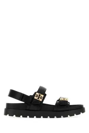 Tory Burch Leather Mellow Sandals With Gold Tone Buckles