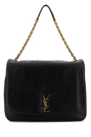Saint Laurent Leather Jamie Shopping Handbag With Antiqued Gold Hardware - Black