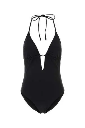 Tory Burch Halterneck Plunge One Piece Swimsuit - Black