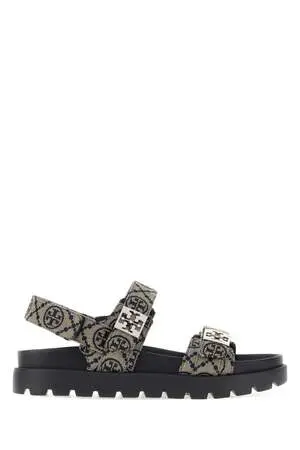 Tory Burch Embroidered Canvas Logo Detail Sandals