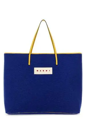 Marni Medium Janus Shopping Handbag Felt With Silver Metal Finishing - Blue
