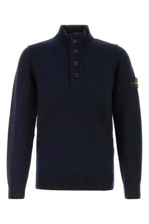Stone Island Inspired Midweight Wool Blend Sweater For - Blue