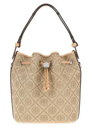 Tory Burch Embroidered Canvas Bucket Handbag With Leather Trim, 18 Cm X 22 Cm X 10 Cm - Printed