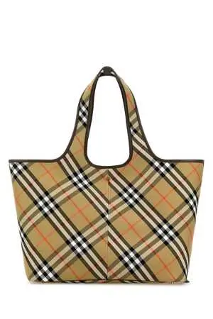 Burberry Medium Shopping Handbag With Check Embroidery And Nappa Leather Trim - Printed