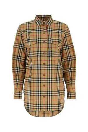 Burberry Embroidered Stretch Cotton Shirt - Checked