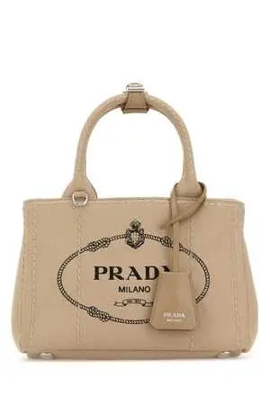 Prada Mini Canvas Jardinière Handbag With Silver-tone Hardware - Beige O Tan