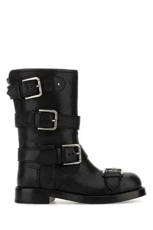 Dolce & Gabbana Leather Buckled Mid Calf Boots