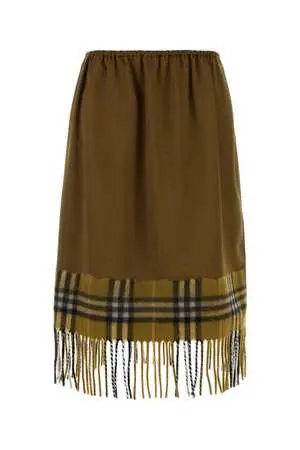 Burberry Midi Skirt With Tartan Trim And Fringe