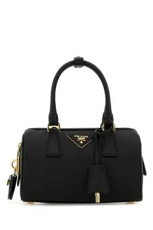 Prada Leather Handbag With 21 Cm X 15 Cm X 11 Cm Profile And Adjustable Strap - Black