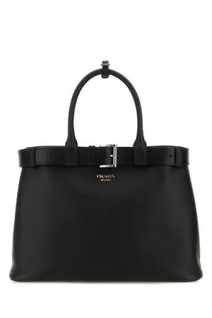 Prada Large Nappa Leather Buckle Handbag - Black