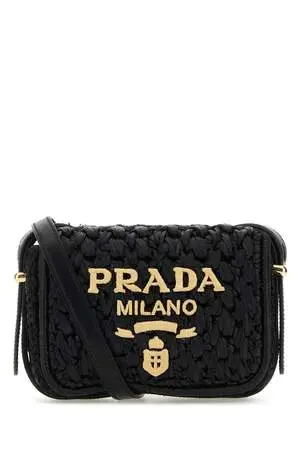 Prada Raffia Crossbody Handbag - Black