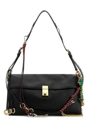 Prada Large Leather Soft Sound Shoulder Handbag - Black