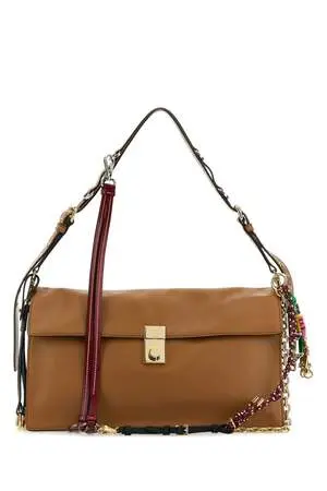 Prada Soft Sound Large Leather Shoulder Handbag - Camel