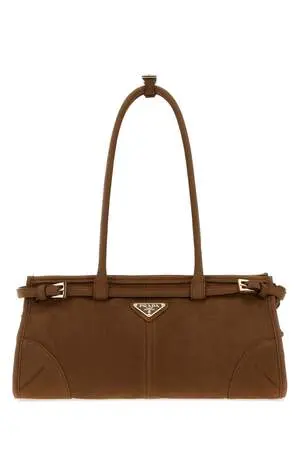Prada Bonnie Shoulder Handbag In Nappa Leather With Golden Hardware - Brown