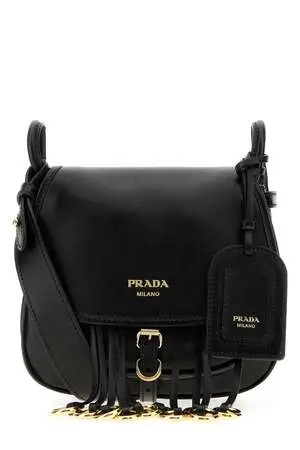 Prada Textured Leather Crossbody Handbag - Black