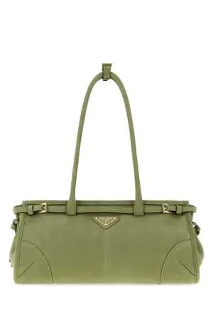 Prada Bonnie Shoulder Handbag In Suede Leather, 31 Cm X 15 Cm X 11 Cm - Green