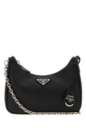 Prada Practical Shoulder Bag In Leather With Structured Dimensions And Adjustable Crossbody Strap - Black