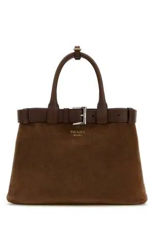 Prada Medium Suede Shoulder Handbag - Brown