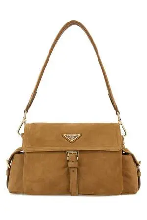 Prada Suede Shoulder Handbag - Camel