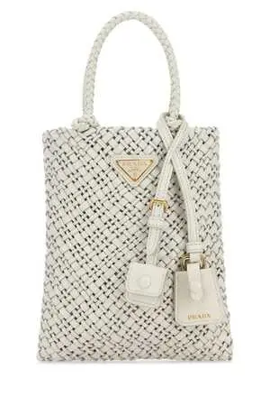 Prada Leather Handbag, 15cm X 19cm X 2cm With Gold-tone Hardware - White