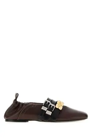 GANNI Synthetic Leather Ballerina Flats With Buckle Detailing - Brown