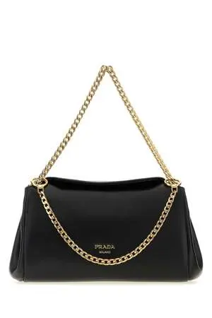 Prada Small Nappa Leather Handbag With Gold Tone Chain - Black