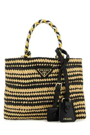 Prada Raffia Handbag With Gold-tone Hardware, 19cm Width - Multicoloured