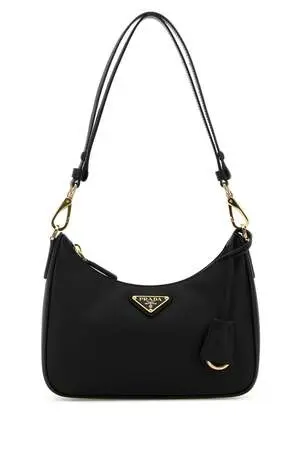 Prada Mini Re-edition Leather Shoulder Handbag 22 Cm - Black